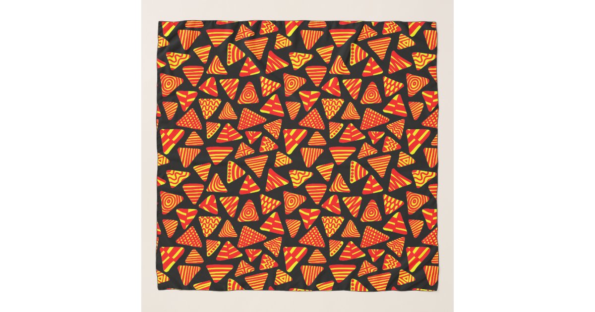Triangles 240121 - Red and Yellow on Black Scarf | Zazzle