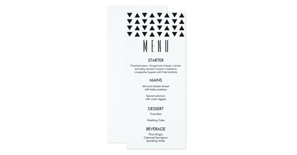 Triangles Modern Wedding Menu Card | Zazzle
