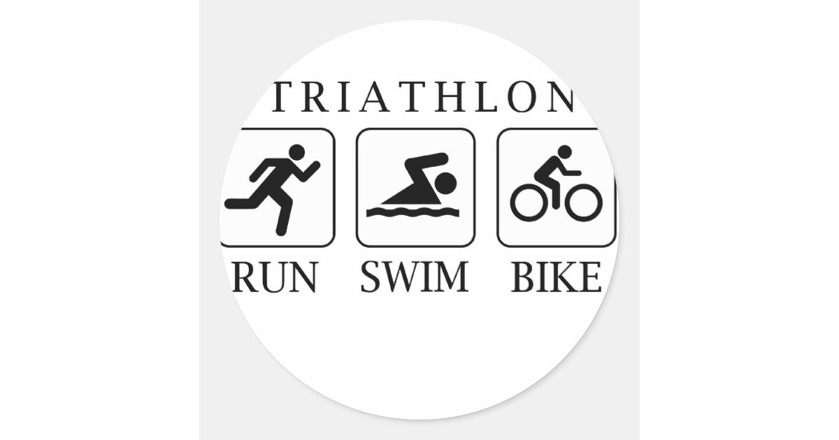 Triathlon run, swim and bike classic round sticker | Zazzle