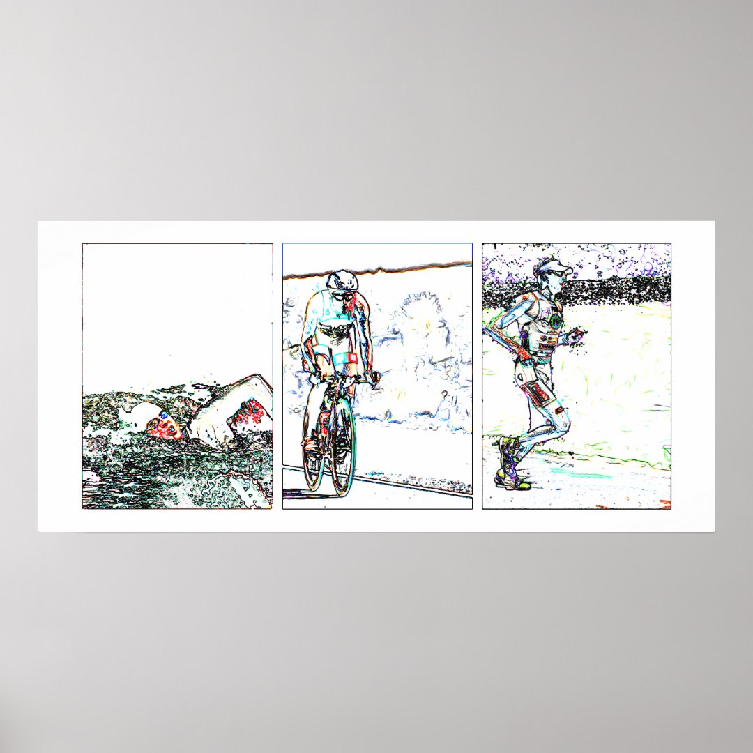 Triathlon Triptych - Line Poster | Zazzle