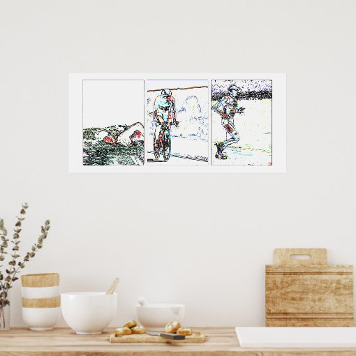 Triathlon Triptych - Line Poster | Zazzle
