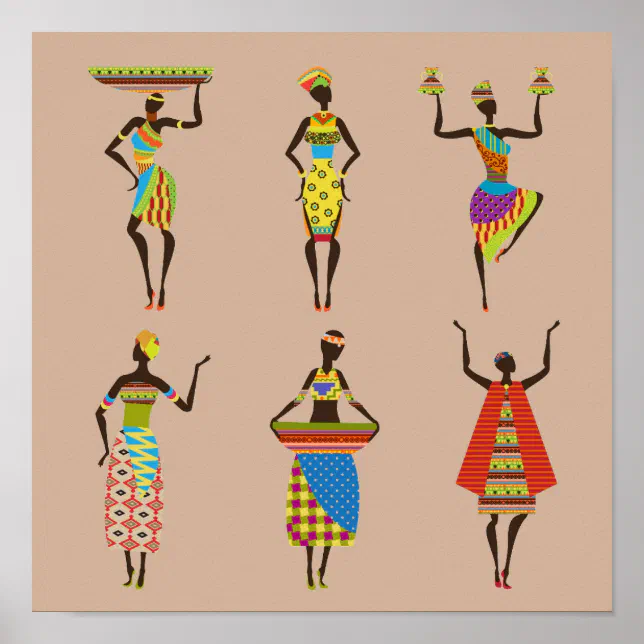 Tribal African ladies in colorful traditional Poster | Zazzle