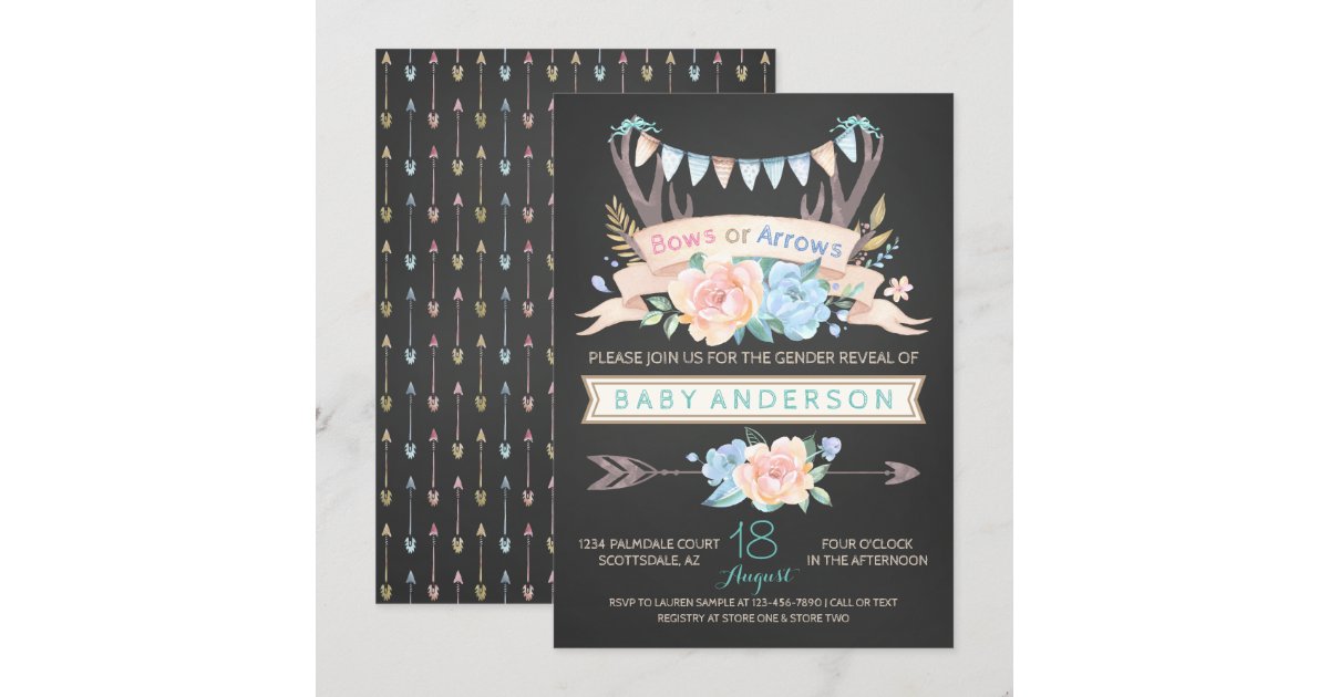 Tribal Antler Chalk Gender Reveal Invitations | Zazzle