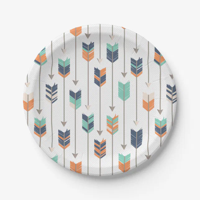 Tribal Arrow Blue Orange Green Paper Plates | Zazzle