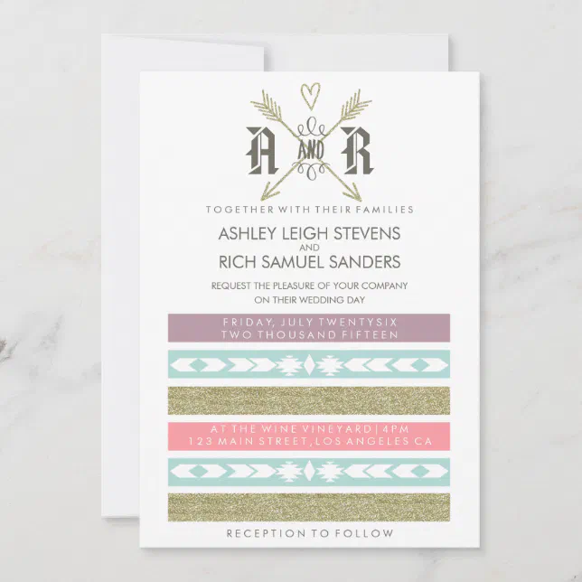 TRIBAL ARROWS | GOLD & MINT WEDDING INVITATION | Zazzle
