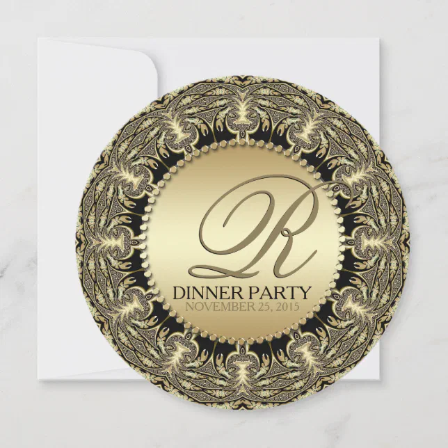 Tribal Baroque Golden Dinner Party (Round) Invitation | Zazzle