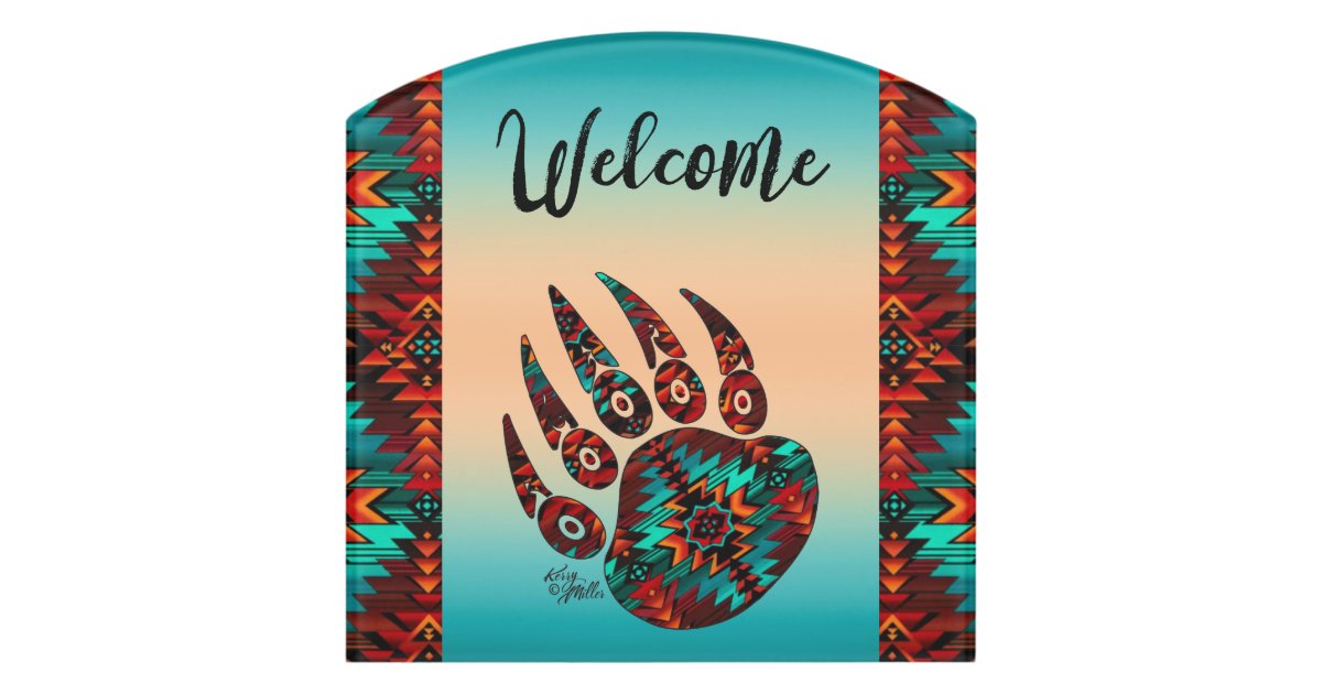 Tribal Bear Paw Welcome Door Sign | Zazzle