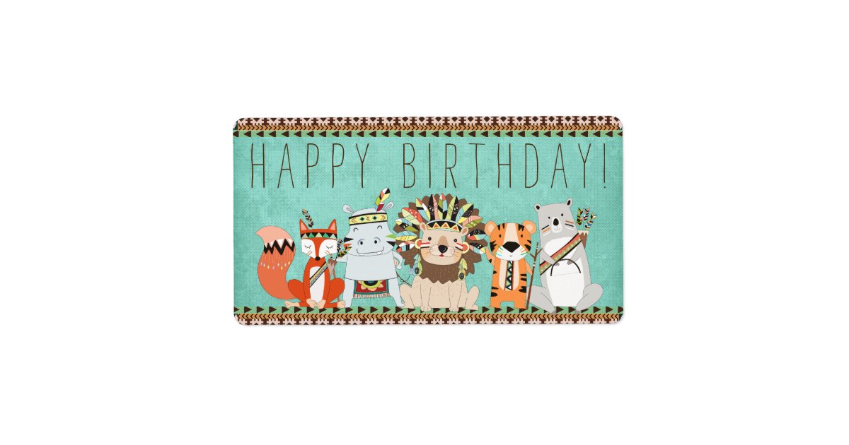 Tribal Birthday Party Water Bottle Labels | Zazzle