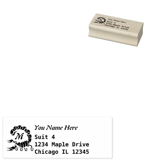 Tribal Black Scorpion Monogram Return Rubber Stamp | Zazzle