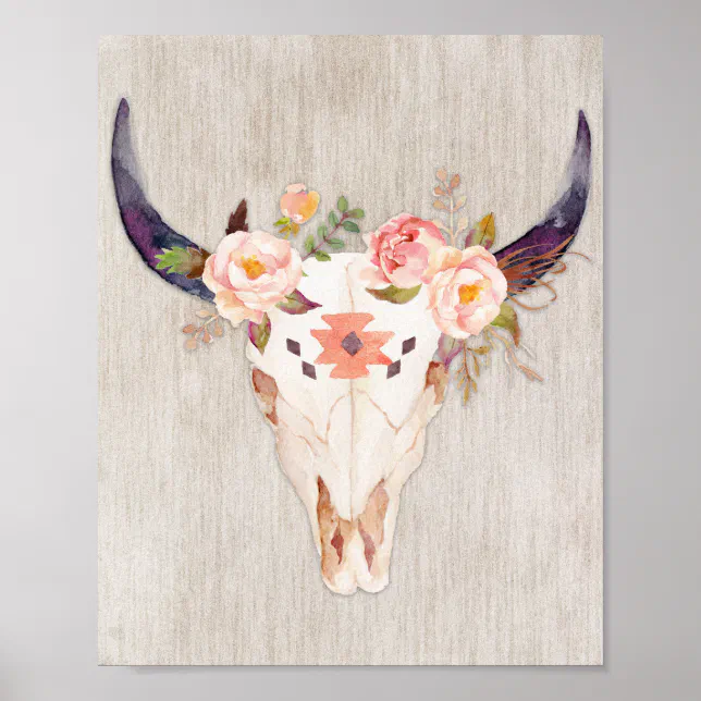 Tribal bullhead, floral bullhead, poster | Zazzle