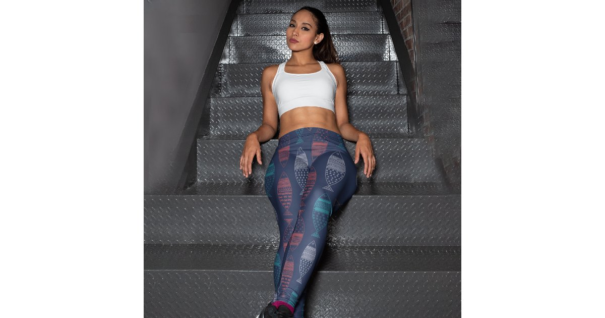 Tribal Doodle Fish Capri Leggings | Zazzle