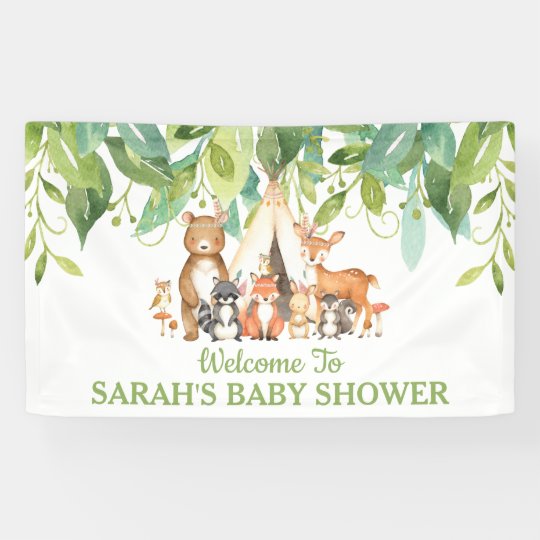 Tribal Greenery Woodland Animals Welcome Backdrop Banner | Zazzle.com