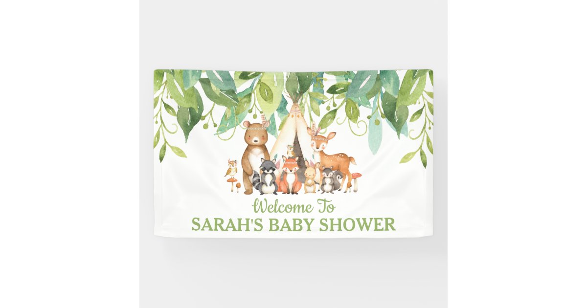 Tribal Greenery Woodland Animals Welcome Backdrop Banner | Zazzle