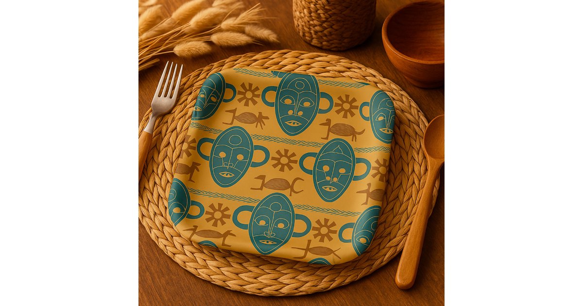 Tribal Mask African Ethnic Face Pattern Paper Plates | Zazzle