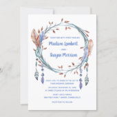 Tribal Native American Blue Feathers Boho Wedding Invitation | Zazzle