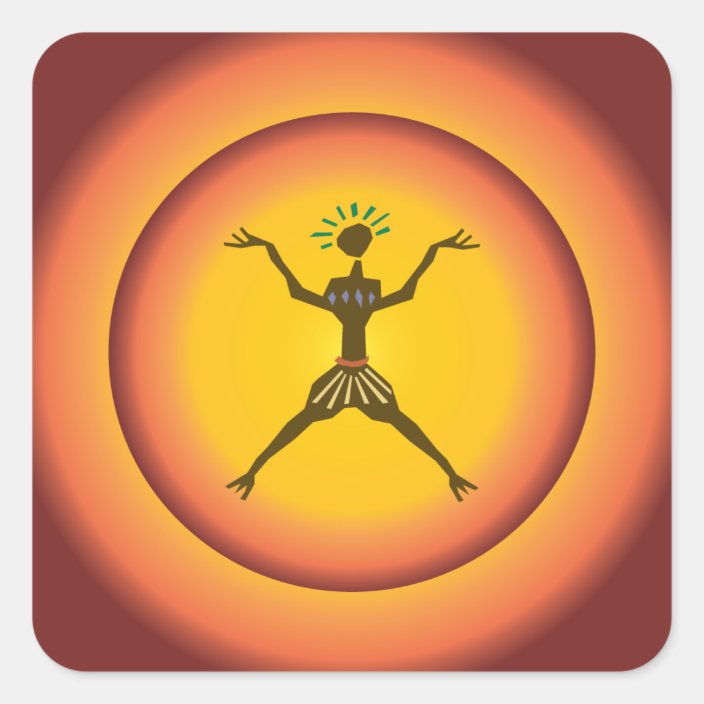 Tribal Primitive Man Glowing Sun Design Square Sticker | Zazzle.com