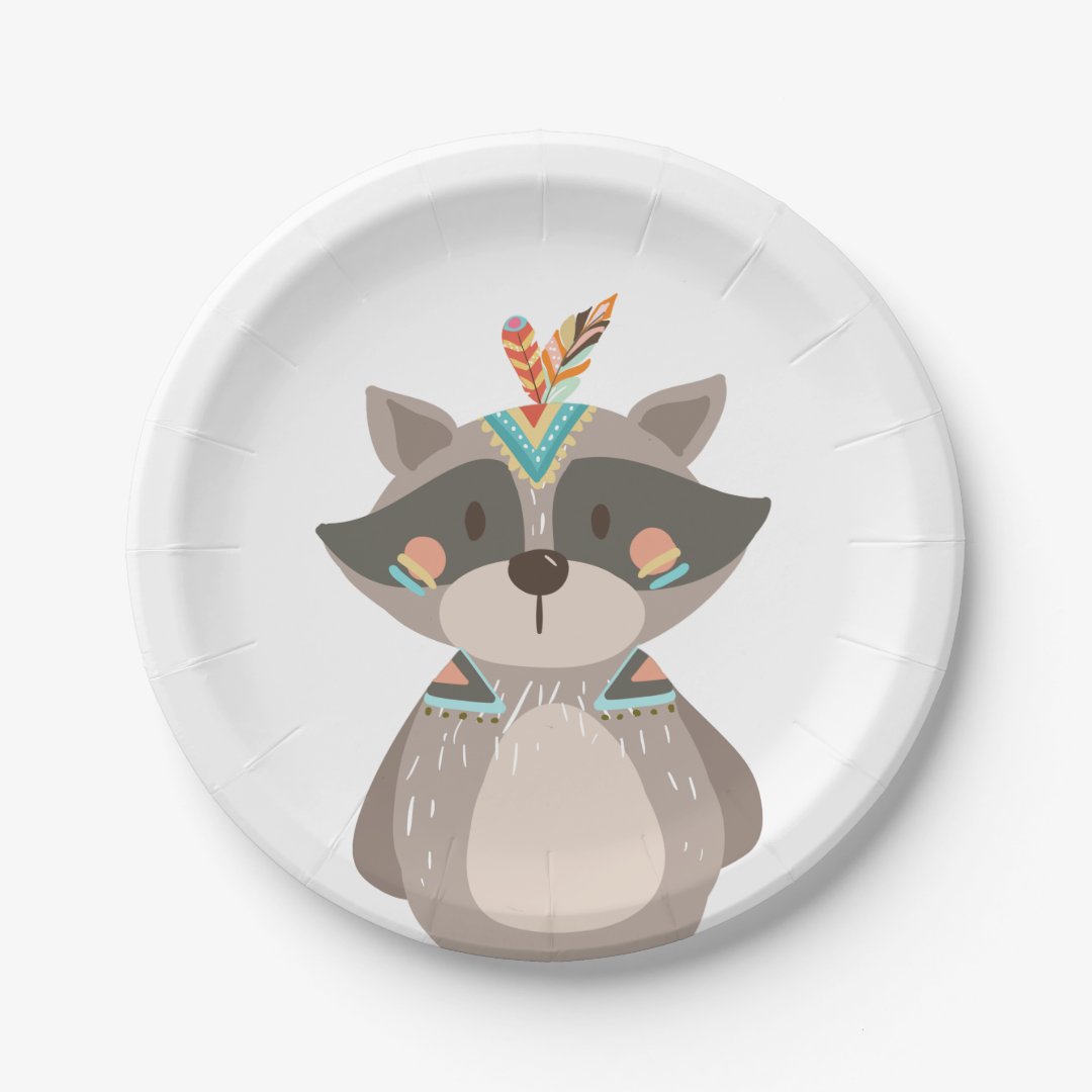 Tribal Raccoon Paper Plates Wild one Woodland Boho | Zazzle