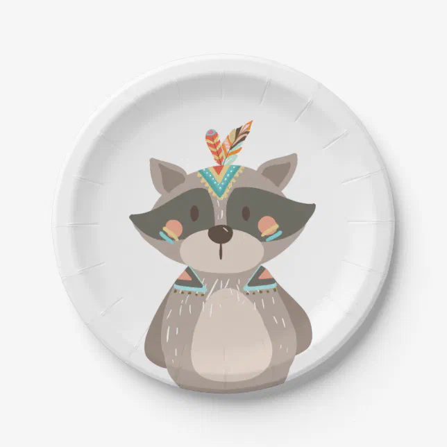 Tribal Raccoon Paper Plates Wild one Woodland Boho | Zazzle