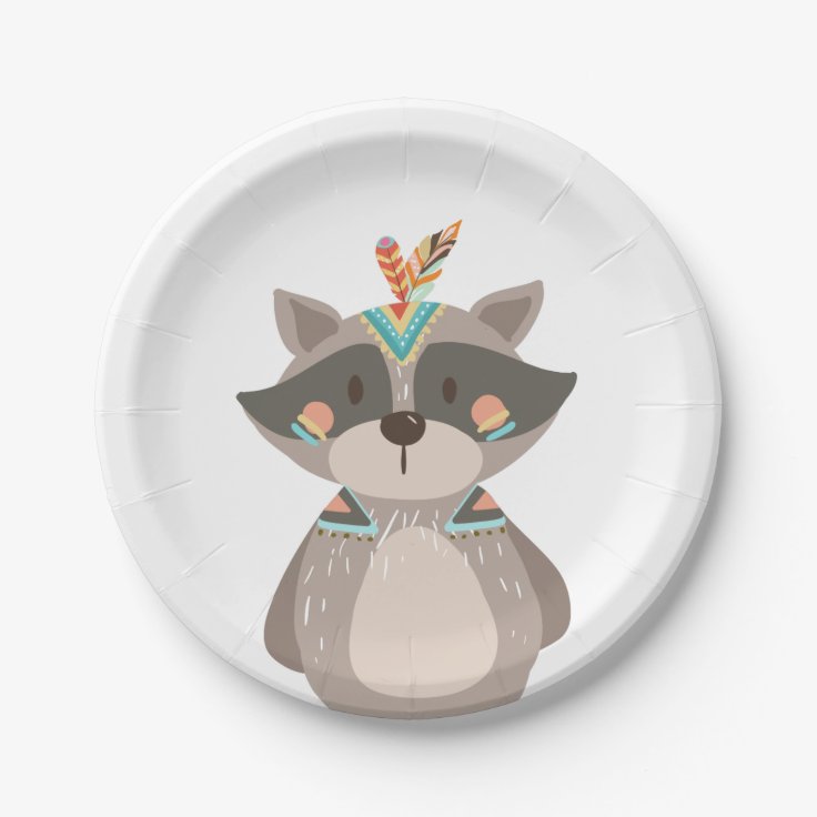 Tribal Raccoon Paper Plates Wild one Woodland Boho | Zazzle