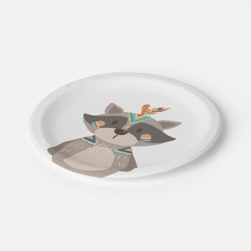 Tribal Raccoon Paper Plates Wild one Woodland Boho | Zazzle