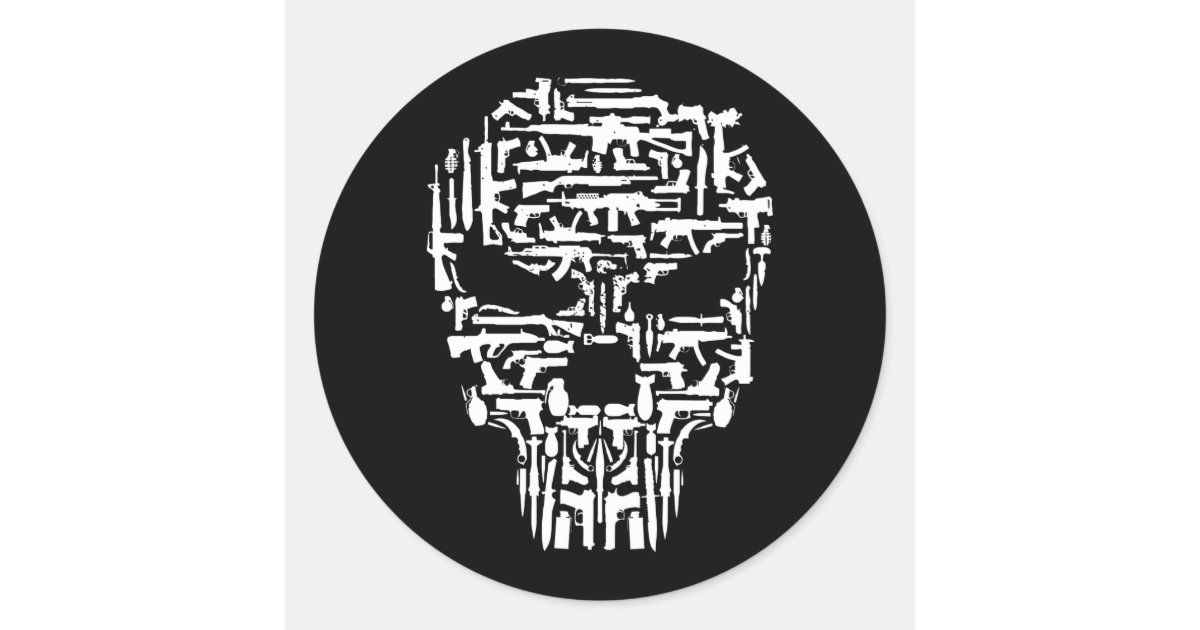 Tribal Skull, Guns and Knives Products Classic Round Sticker | Zazzle