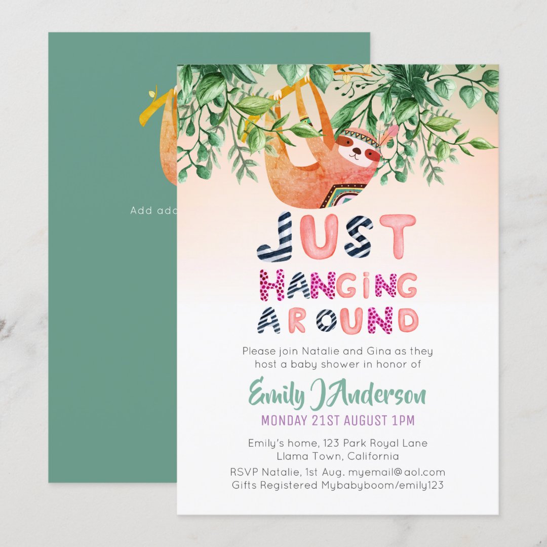 Tribal SLOTH Hanging Around Mint Green Baby Invitation | Zazzle