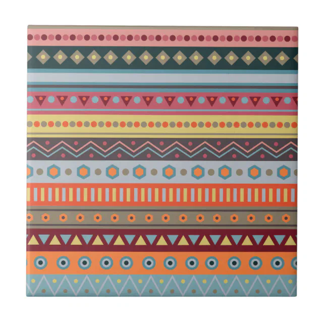 Tribal Stripes Colorful Pattern Ceramic Tile | Zazzle