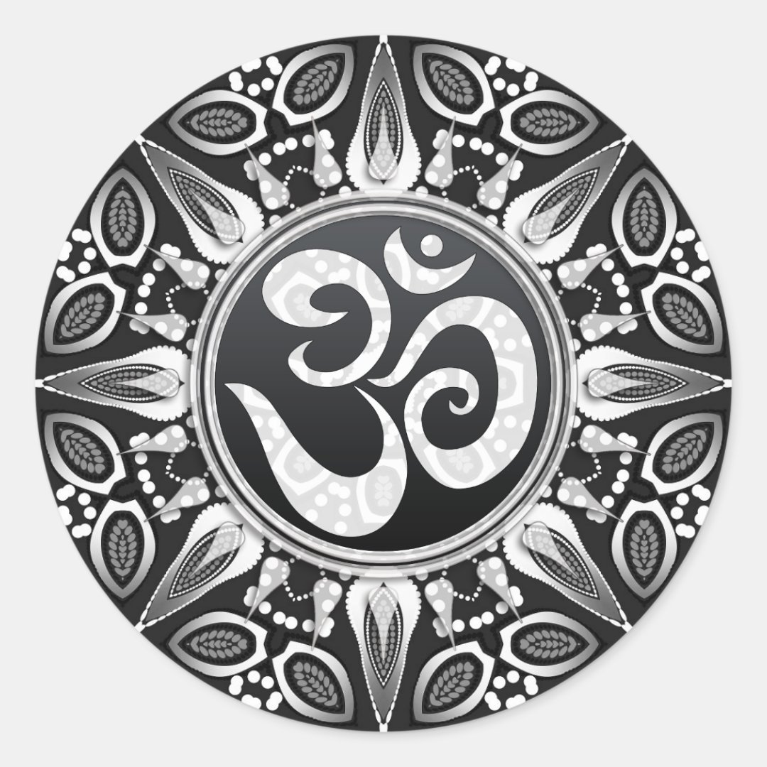 Tribal Sun Black+White Om Goa NewAge Sticker | Zazzle