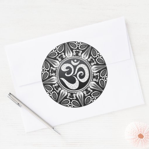 Tribal Sun Black+White Om Goa NewAge Sticker | Zazzle