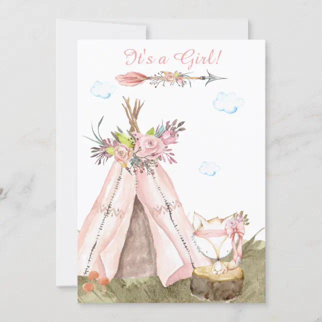 Tribal Teepee . Boho Woodland Forest Girl Fox Invitation | Zazzle