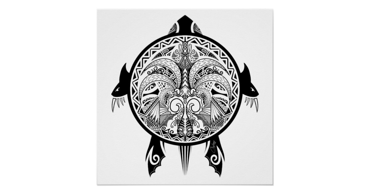 Tribal Turtle Shield Tattoo Poster Zazzle