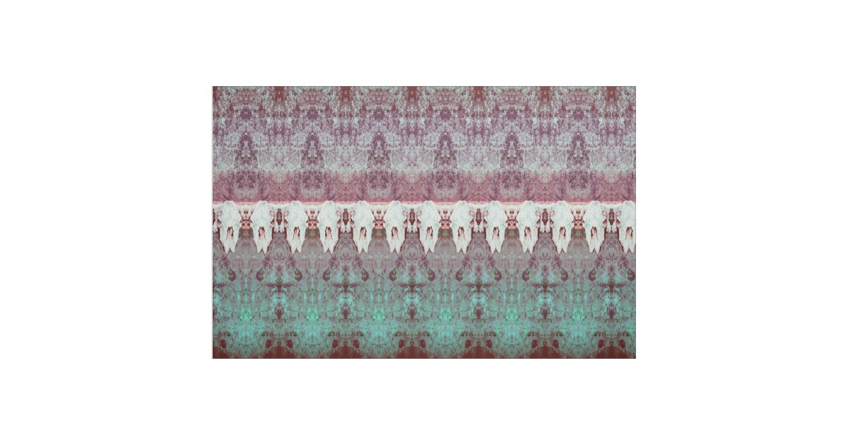 Tribal Western Pattern Teal Bull Cow Skull Country Fabric | Zazzle