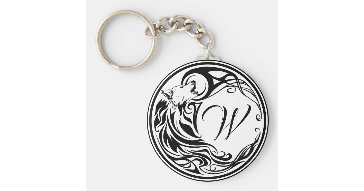 Tribal Wolf Monogram Keychain | Zazzle