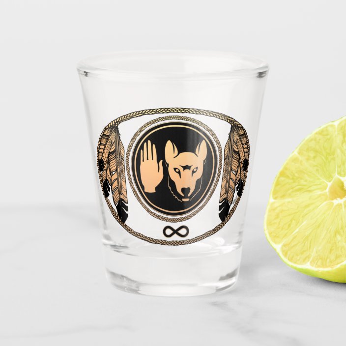 Tribal Wolf Shot Glass Metis Flag Glasses and Cups | Zazzle.com