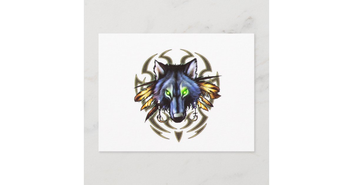 Tribal wolf tattoo design postcard | Zazzle