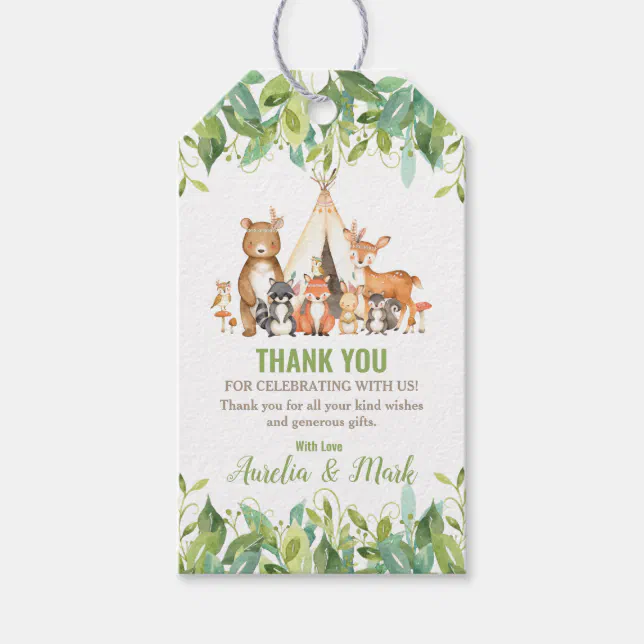 Tribal Woodland Animals Baby Shower Forest Favor Gift Tags | Zazzle