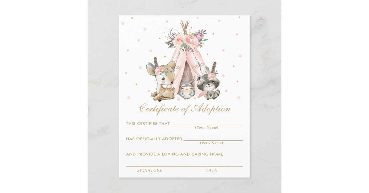 Tribal Woodland Animals Certificate of Adoption | Zazzle