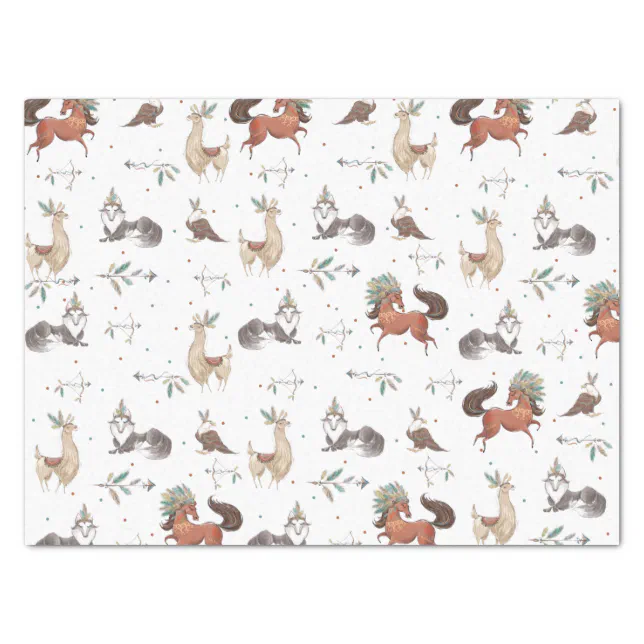 Tribal Woodland Animals Teepee Feathers Decoupage Tissue Paper | Zazzle