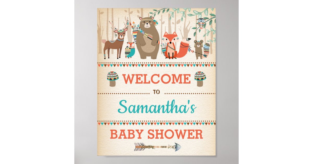 Tribal Woodland Baby Animals Wild One Welcome Poster | Zazzle