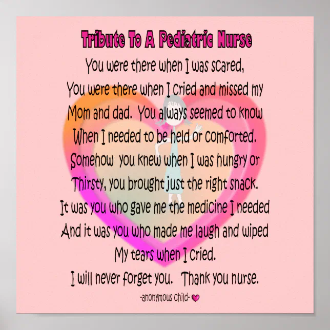 Tribute to a Pediatric Nurse Poem Canvas Art Poster | Zazzle