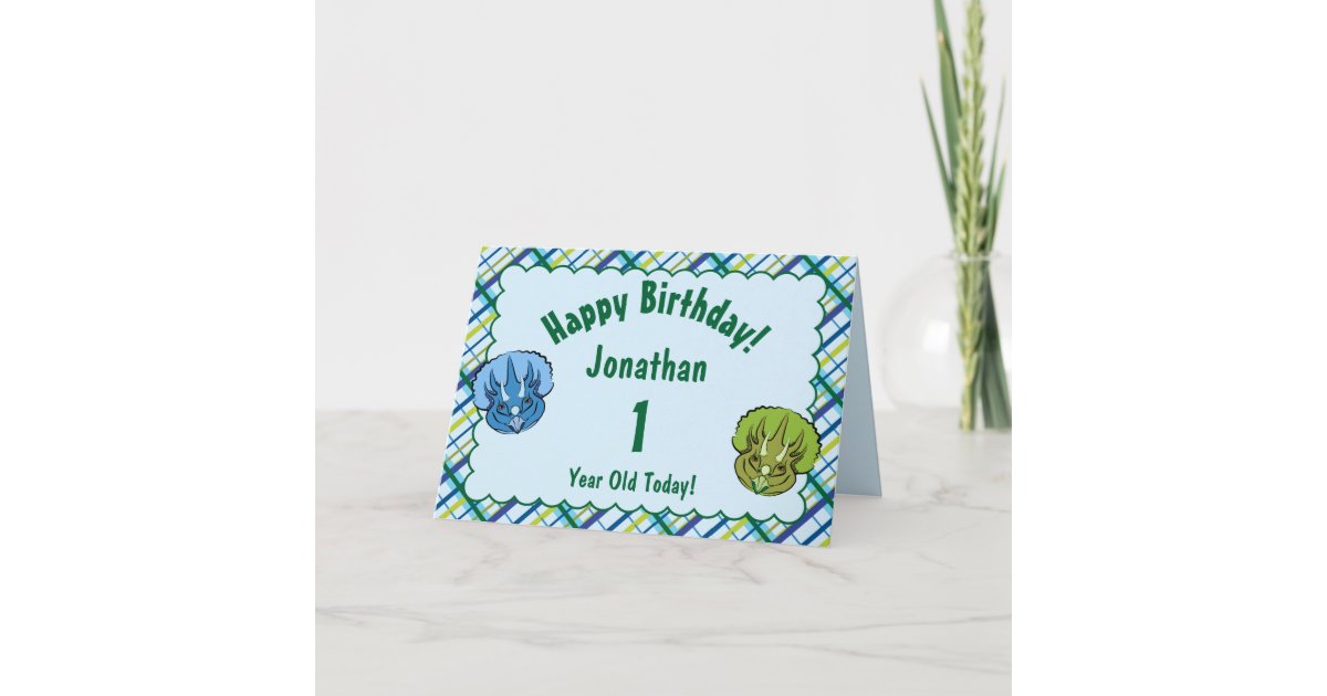 Triceratops Blue and Green Cute Dinosaur Birthday Card | Zazzle
