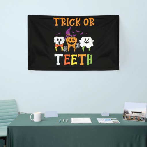 Trick Or Teeth Dental Halloween Treat Dentist Banner | Zazzle
