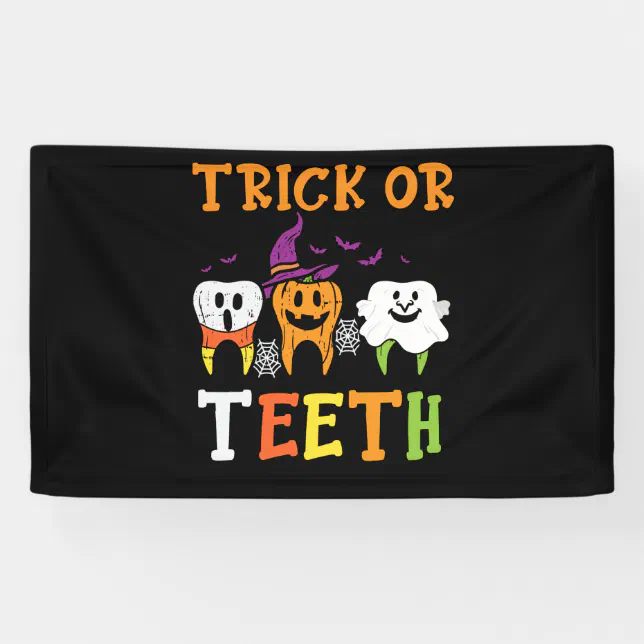 Trick Or Teeth Dental Halloween Treat Dentist Banner | Zazzle
