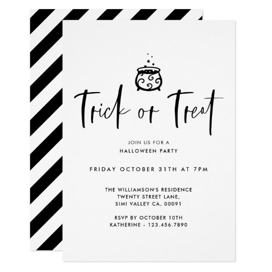 Trick Or Treat Black Minimal Halloween Party Invitation | Zazzle.com