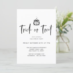 Trick Or Treat Black Minimal Halloween Party Invitation | Zazzle