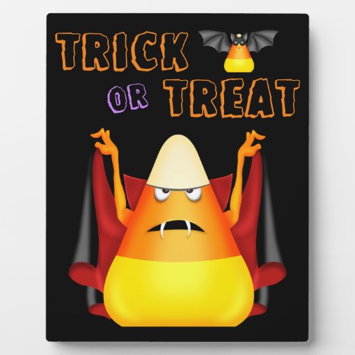 Trick or Treat Cute Vampire Candy Corn Halloween Plaque | Zazzle