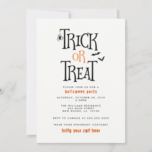 Trick or Treat Halloween Party Invitation | Zazzle