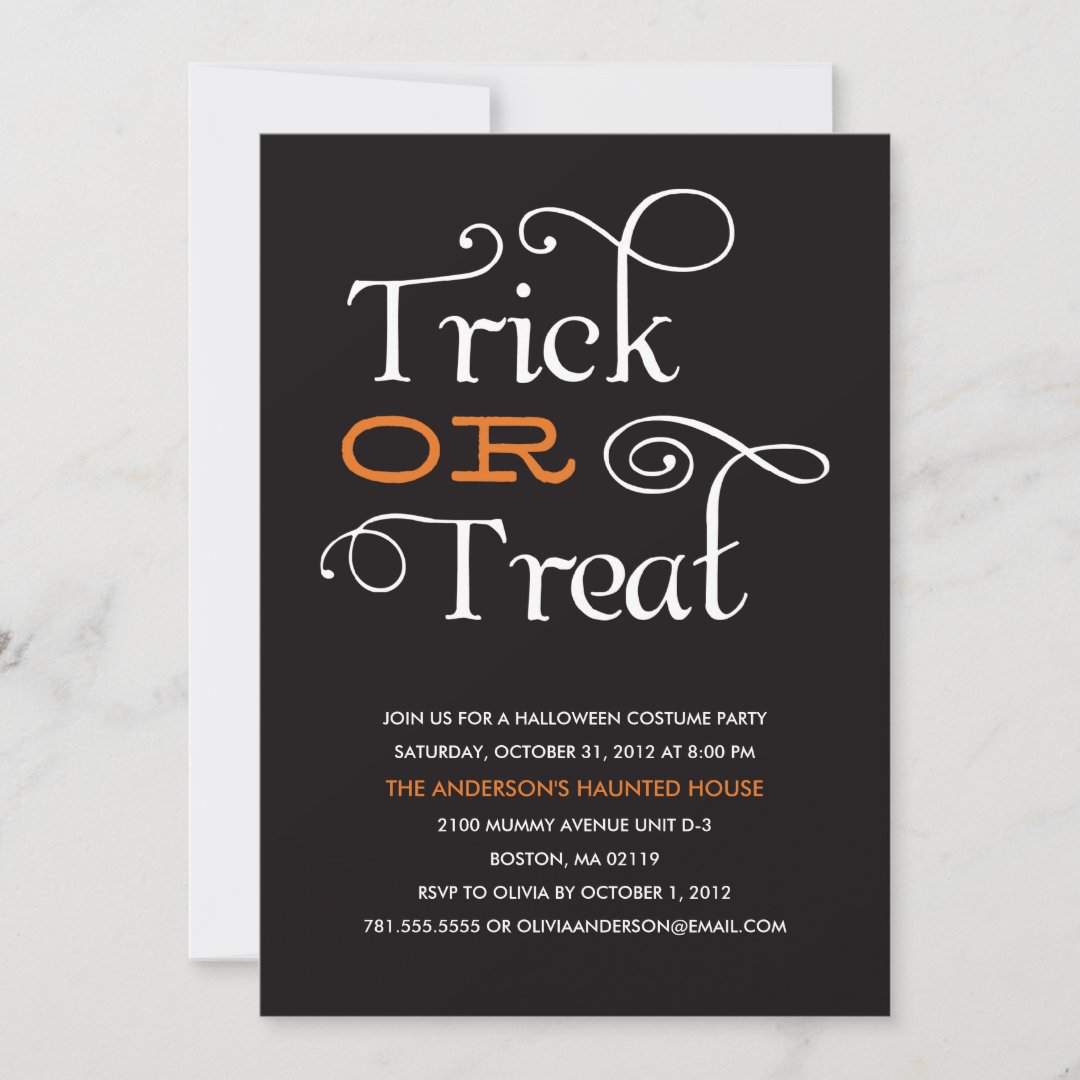 TRICK OR TREAT | HALLOWEEN PARTY INVITATION | Zazzle