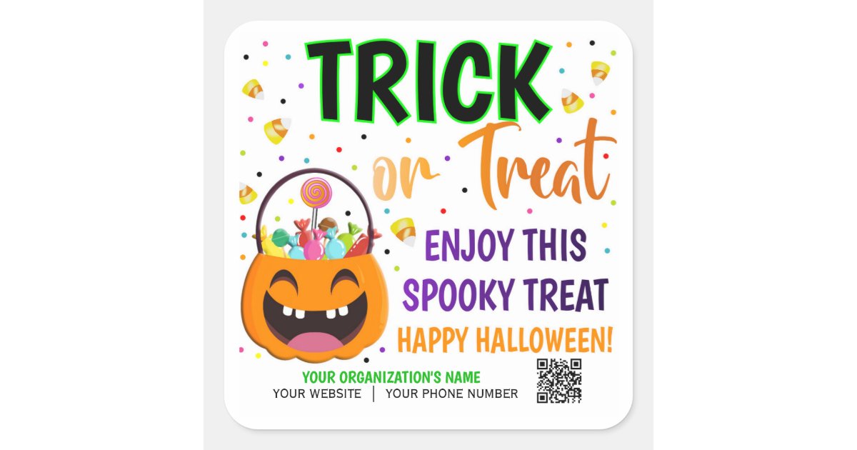 Trick or Treat Halloween QR Code Treat Square Sticker | Zazzle