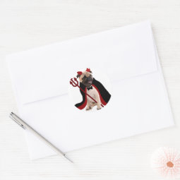trick or treat happy halloween satan devil pug classic round sticker ...